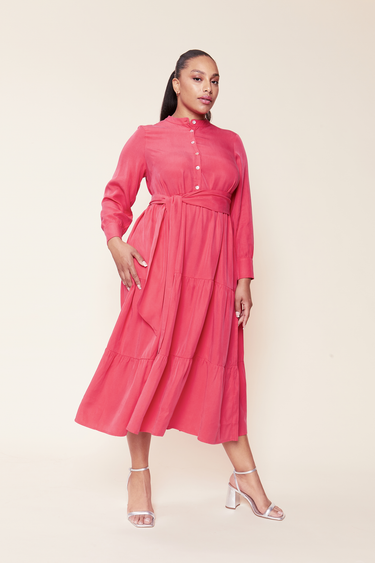 Raspberry Tiered Maxi Dress | Plus Size - UK12 - THE HOUR