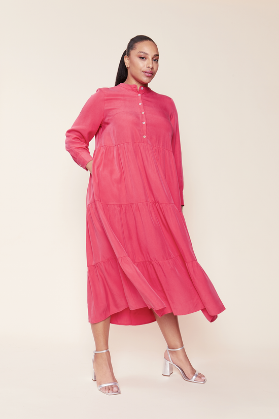 Raspberry Tiered Maxi Dress | Plus Size - UK12 - THE HOUR