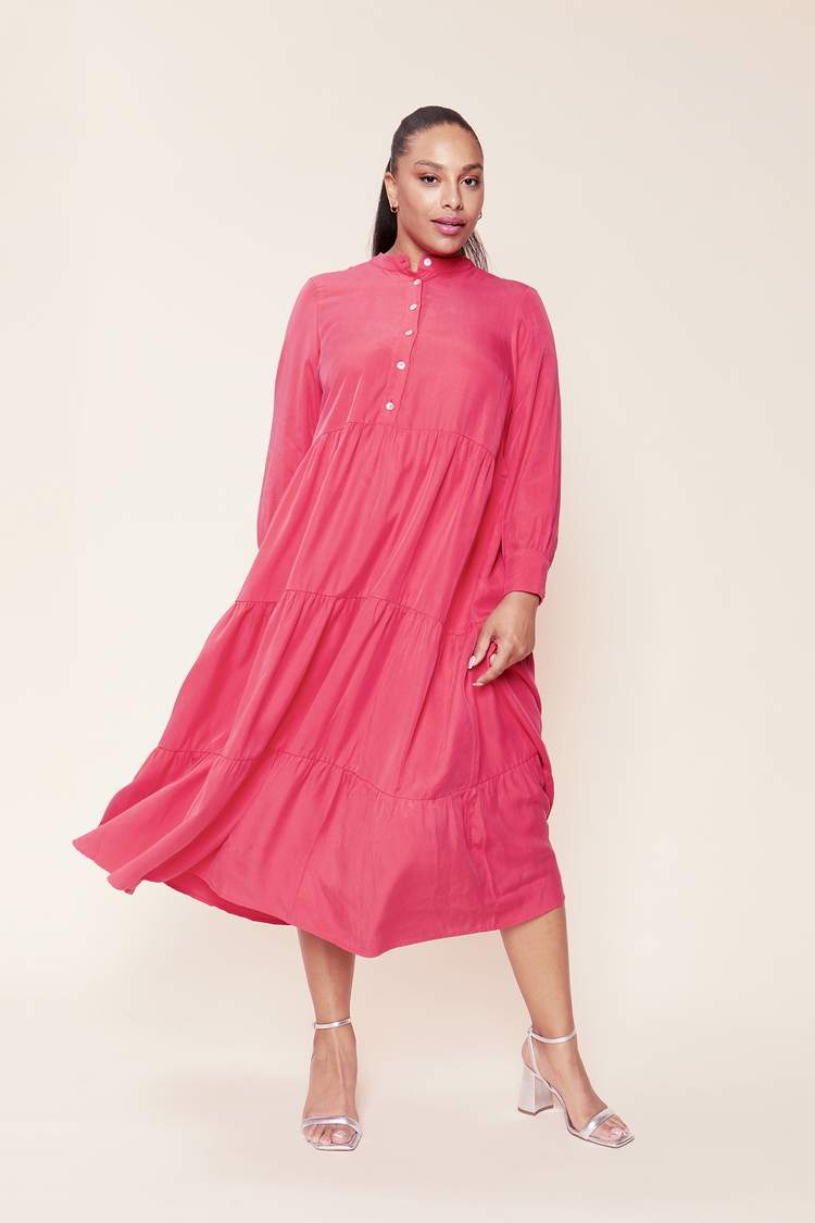 Raspberry Tiered Maxi Dress | Plus Size - UK12 - THE HOUR